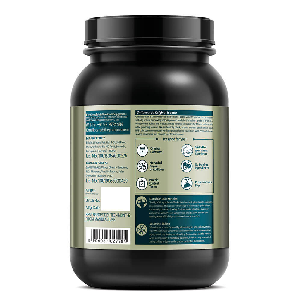 The Protein Zone Original Raw Whey Isolate Protein, 2.2 lb Unflavoured ...