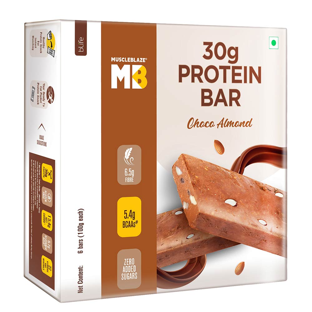 MuscleBlaze Hi-Protein Bar (30g Protein), 6 Piece(s)/Pack Almond Fudge ...