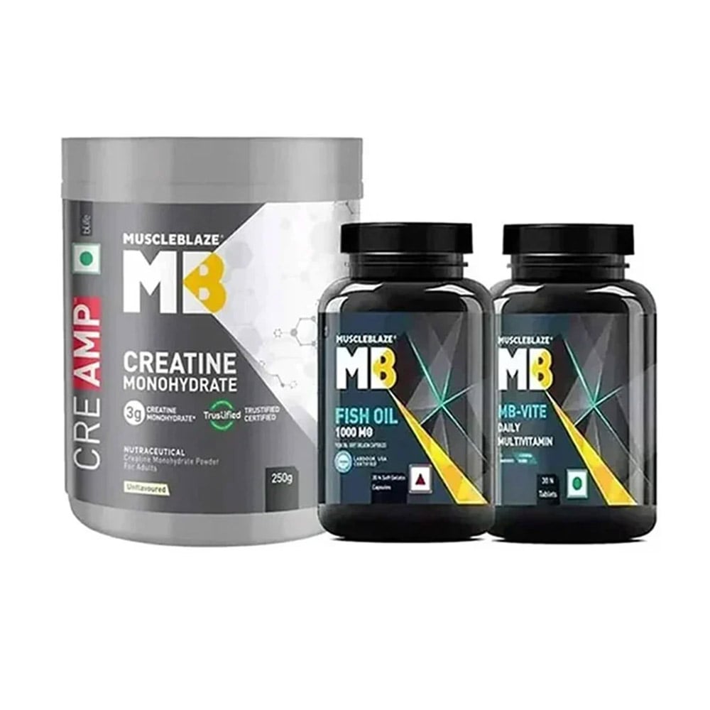 MuscleBlaze Creatine Monohydrate CreAMP 0.55 lb & Fish Oil & MB-VITE 30 ...