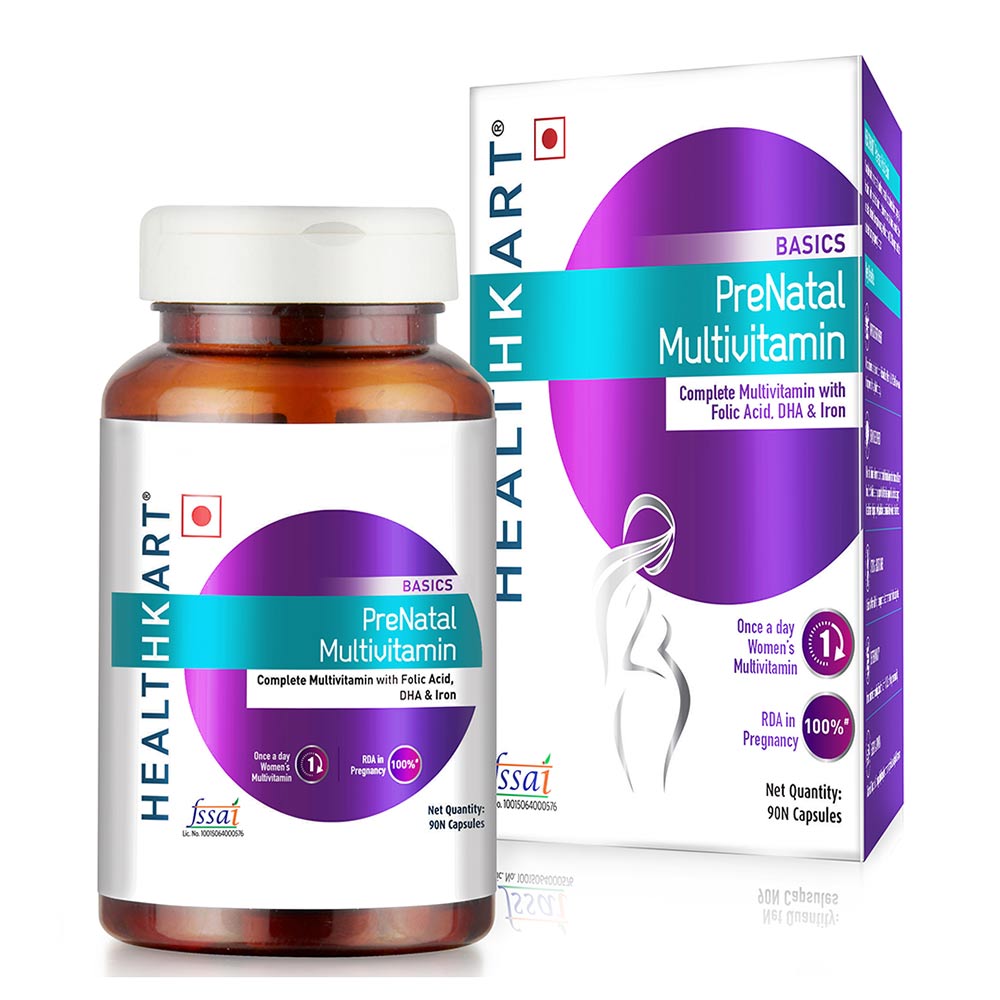 HealthKart Pre-Natal Multivitamin with Folic Acid DHA & Iron, 90 ...